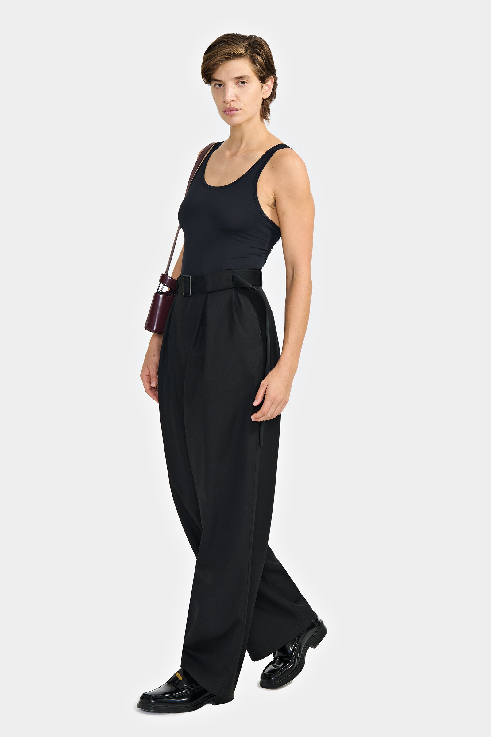 WIDE SMOKING PANTS WITH DOUBLE PLEATS AND SATIN BELT – LGN LOUIS ...